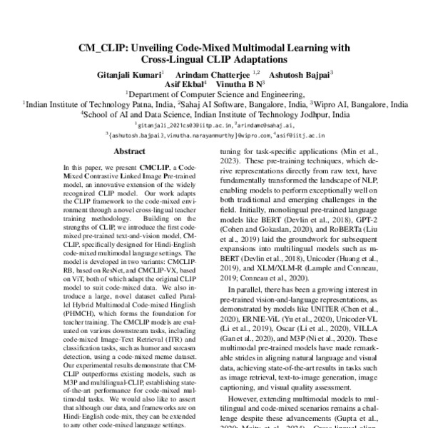 CM_CLIP: Unveiling Code-Mixed Multimodal Learning with Cross-Lingual ...