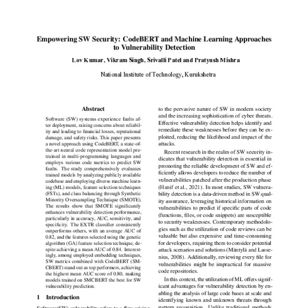 Empowering SW Security: CodeBERT and Machine Learning Approaches to Vulnerability Detection ...