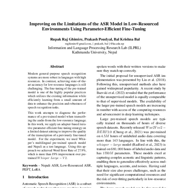 Improving on the Limitations of the ASR Model in Low-Resourced Environments Using Parameter ...