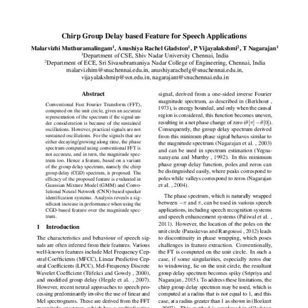 Chirp Group Delay based Feature for Speech Applications - ACL Anthology