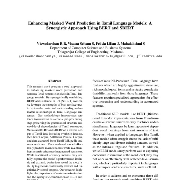 Enhancing Masked Word Prediction in Tamil Language Models: A ...