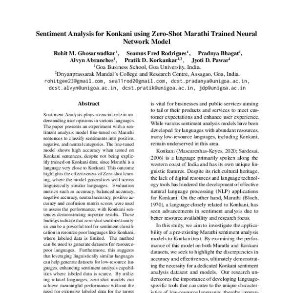 Sentiment Analysis for Konkani using Zero-Shot Marathi Trained Neural Network Model - ACL Anthology