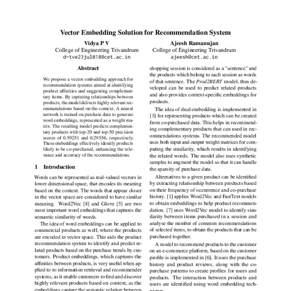 Vector Embedding Solution for Recommendation System - ACL Anthology