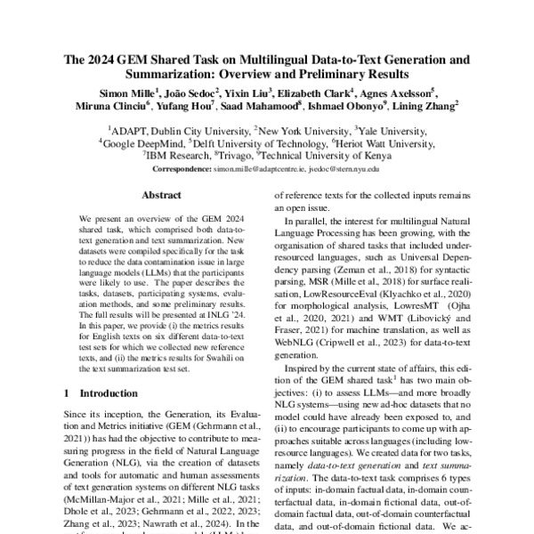 The 2024 GEM Shared Task on Multilingual Data-to-Text Generation and ...