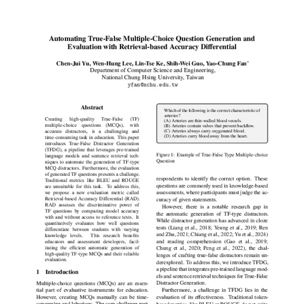 Automating True-False Multiple-Choice Question Generation and Evaluation with Retrieval-based ...