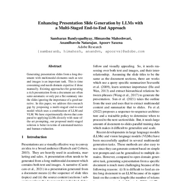 Enhancing Presentation Slide Generation by LLMs with a Multi-Staged End-to-End Approach - ACL ...