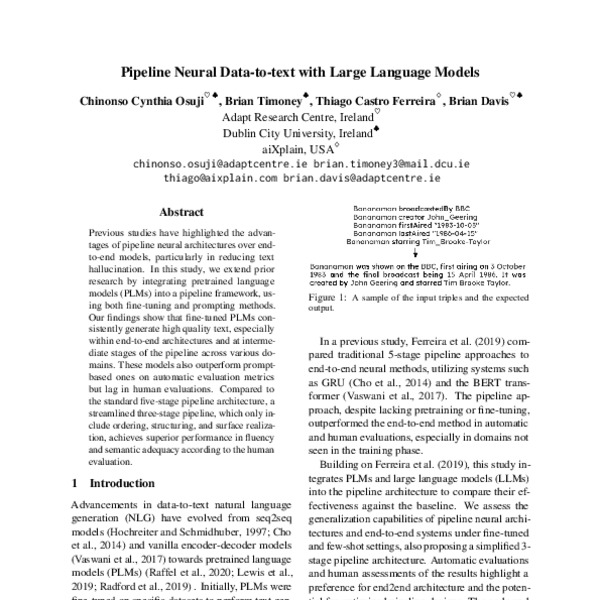 Pipeline Neural Data To Text With Large Language Models Acl Anthology