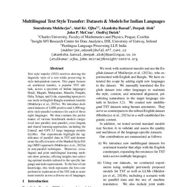 Multilingual Text Style Transfer: Datasets & Models for Indian Languages - ACL Anthology