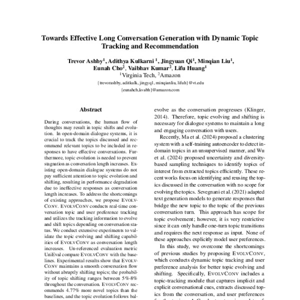 Towards Effective Long Conversation Generation with Dynamic Topic Tracking and Recommendation ...