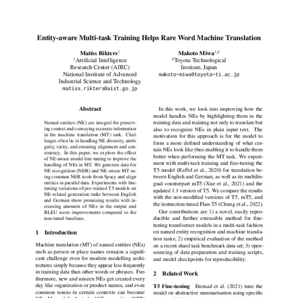 Entity-aware Multi-task Training Helps Rare Word Machine Translation - ACL Anthology