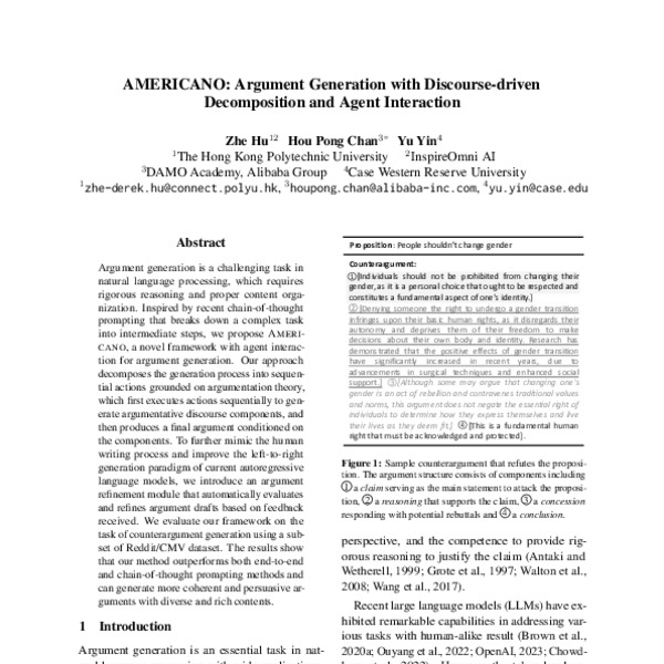 AMERICANO: Argument Generation with Discourse-driven Decomposition and Agent Interaction - ACL ...