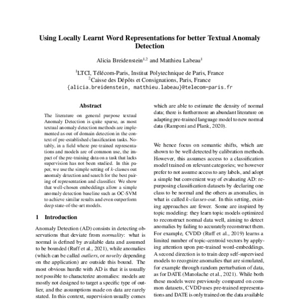 Using Locally Learnt Word Representations For Better Textual Anomaly Detection Acl Anthology