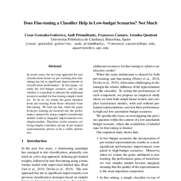 Does Fine-tuning a Classifier Help in Low-budget Scenarios? Not Much ...