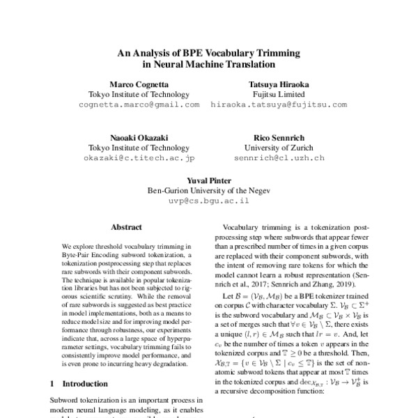 An Analysis of BPE Vocabulary Trimming in Neural Machine Translation - ACL Anthology