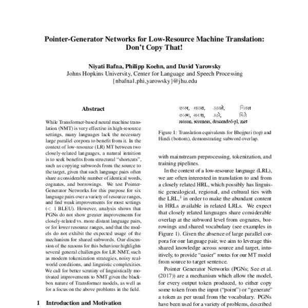 Pointer-Generator Networks for Low-Resource Machine Translation: Don’t Copy That! - ACL Anthology