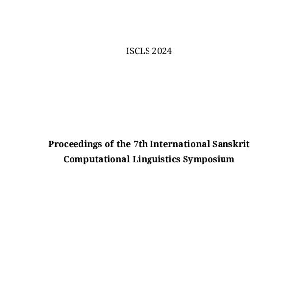 Proceedings of the 7th International Sanskrit Computational Linguistics Symposium - ACL Anthology