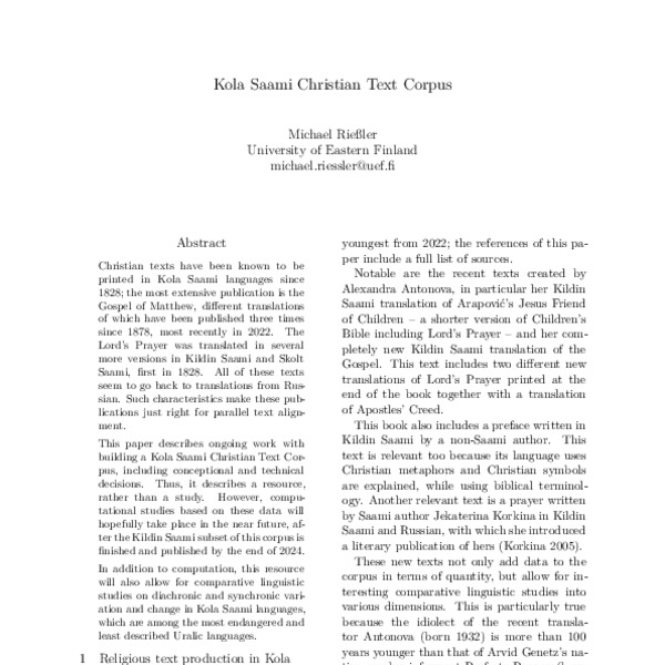 Kola Saami Christian Text Corpus - ACL Anthology