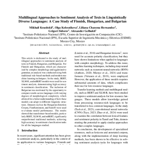 Multilingual Approaches to Sentiment Analysis of Texts in Linguistically Diverse Languages: A ...