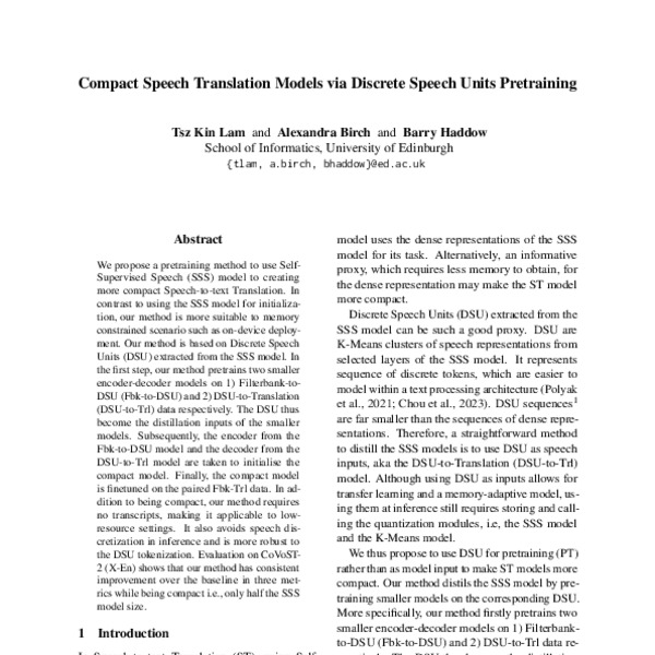 Compact Speech Translation Models via Discrete Speech Units Pretraining - ACL Anthology