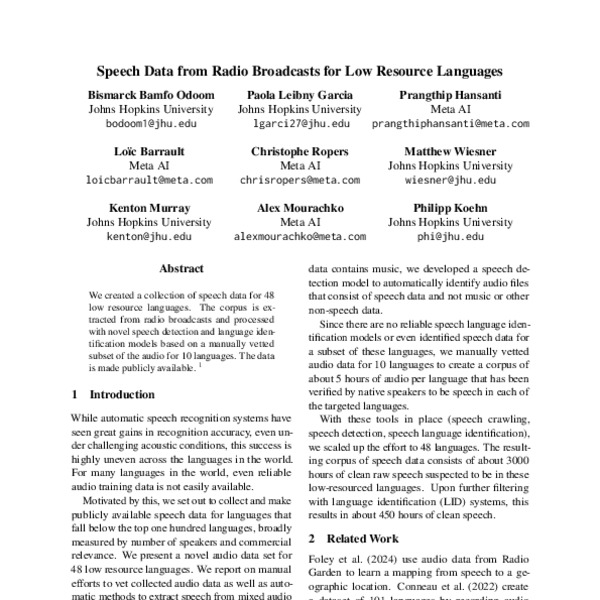 Speech Data from Radio Broadcasts for Low Resource Languages - ACL Anthology