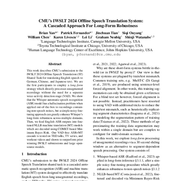 CMU’s IWSLT 2024 Offline Speech Translation System: A Cascaded Approach For Long-Form Robustness ...