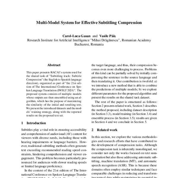 Multi Model System For Effective Subtitling Compression Acl Anthology