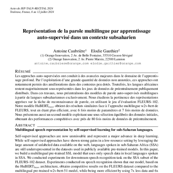 Représentation de la parole multilingue par apprentissage auto ...