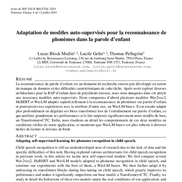 Adaptation de modèles auto-supervisés pour la reconnaissance de ...