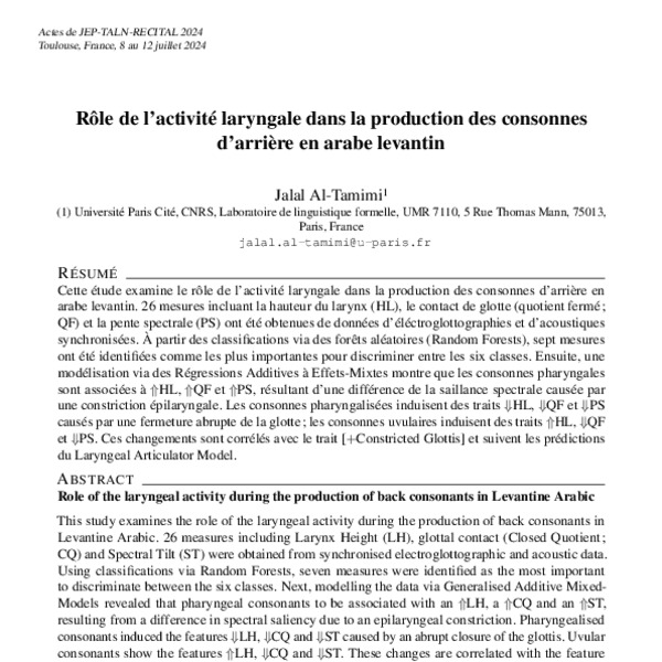 Rôle de l’activité laryngale dans la production des consonnes d’arrière ...