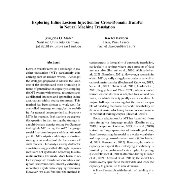 Exploring Inline Lexicon Injection for Cross-Domain Transfer in Neural ...