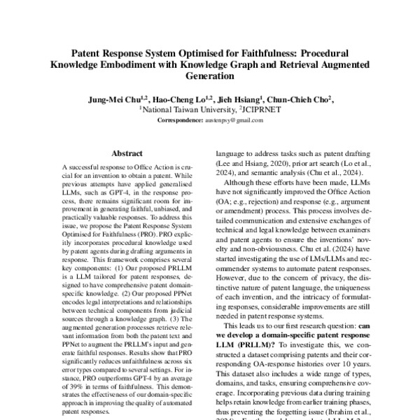 Patent Response System Optimised for Faithfulness: Procedural Knowledge Embodiment with ...