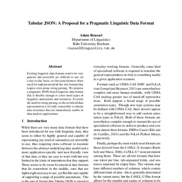 Tabular Json A Proposal For A Pragmatic Linguistic Data Format Acl Anthology