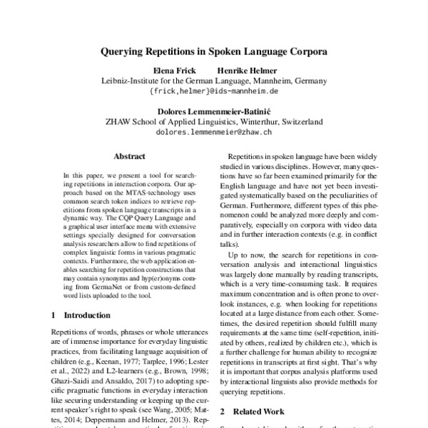 Querying Repetitions in Spoken Language Corpora - ACL Anthology