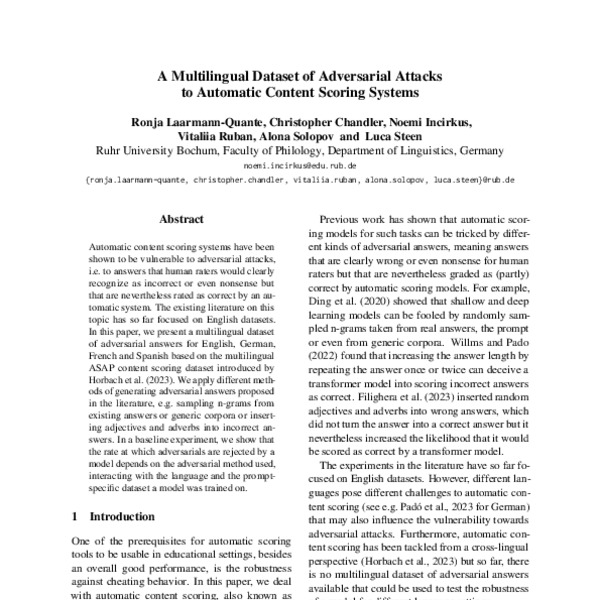 A Multilingual Dataset of Adversarial Attacks to Automatic Content Scoring Systems - ACL Anthology