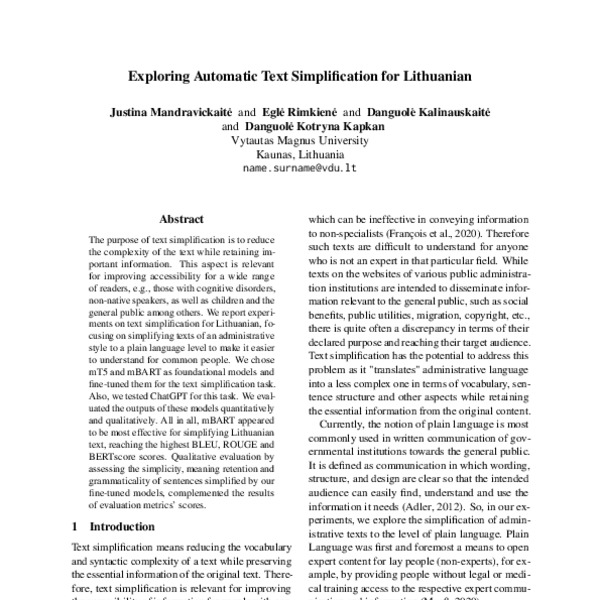 Exploring Automatic Text Simplification for Lithuanian - ACL Anthology