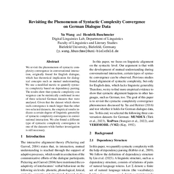 Revisiting The Phenomenon Of Syntactic Complexity Convergence On German Dialogue Data Acl