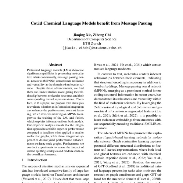 Could Chemical Language Models benefit from Message Passing - ACL Anthology