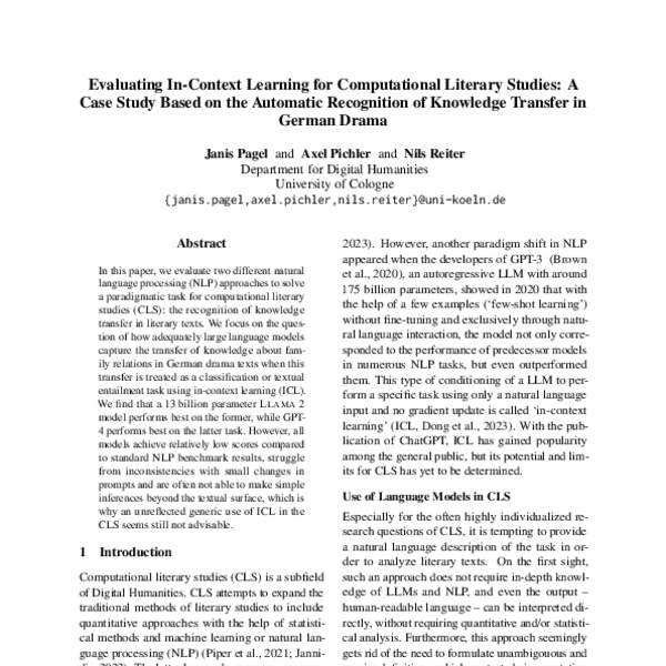 Evaluating In-Context Learning for Computational Literary Studies: A Case Study Based on the ...