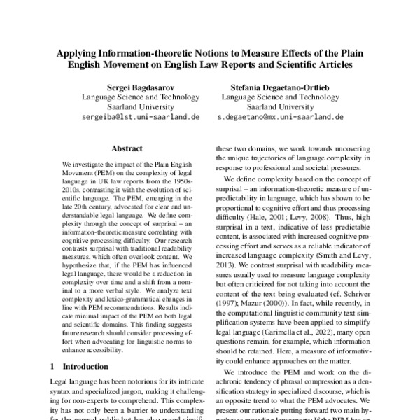 Applying Information-theoretic Notions to Measure Effects of the Plain ...
