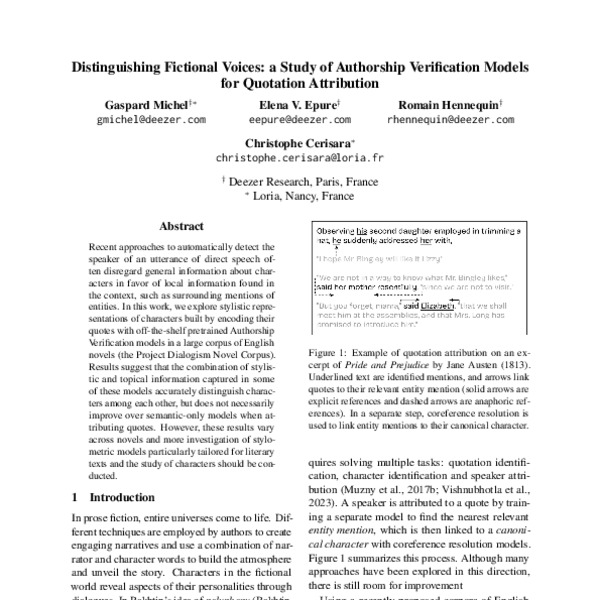Distinguishing Fictional Voices: a Study of Authorship Verification Models for Quotation ...