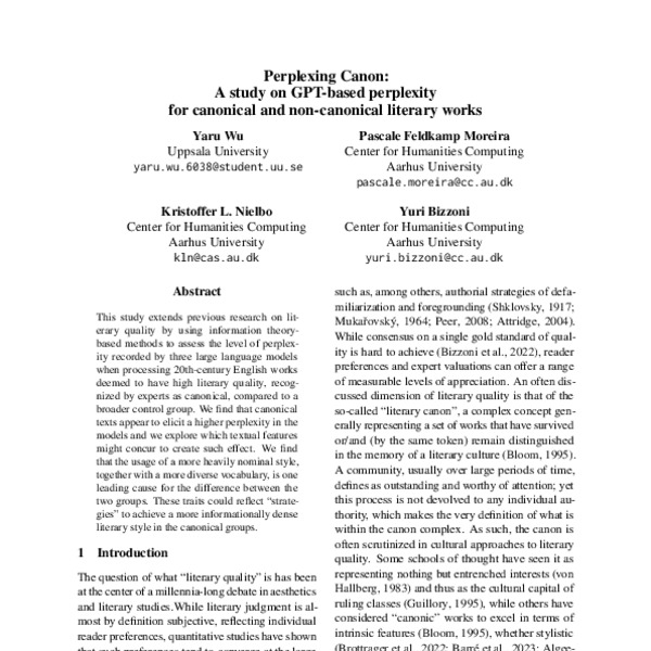 Perplexing Canon: A study on GPT-based perplexity of canonical and non ...