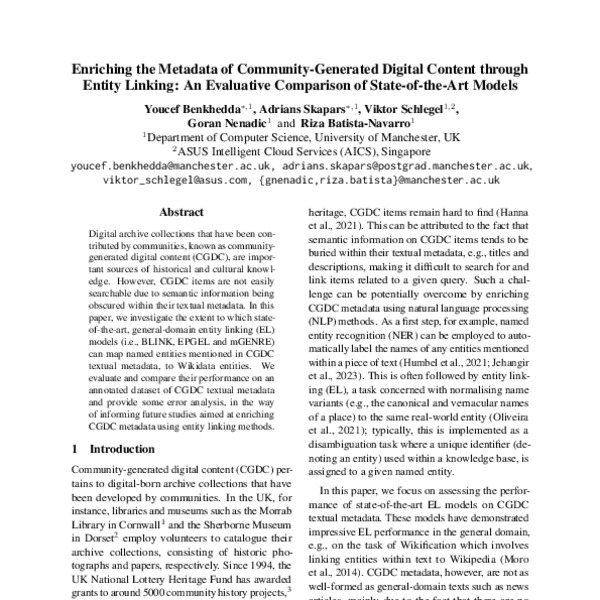 Enriching the Metadata of Community-Generated Digital Content through Entity Linking: An ...