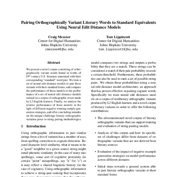 Pairing Orthographically Variant Literary Words to Standard Equivalents ...