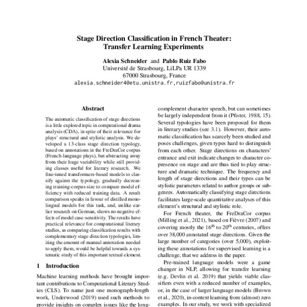 Stage Direction Classification in French Theater: Transfer Learning ...