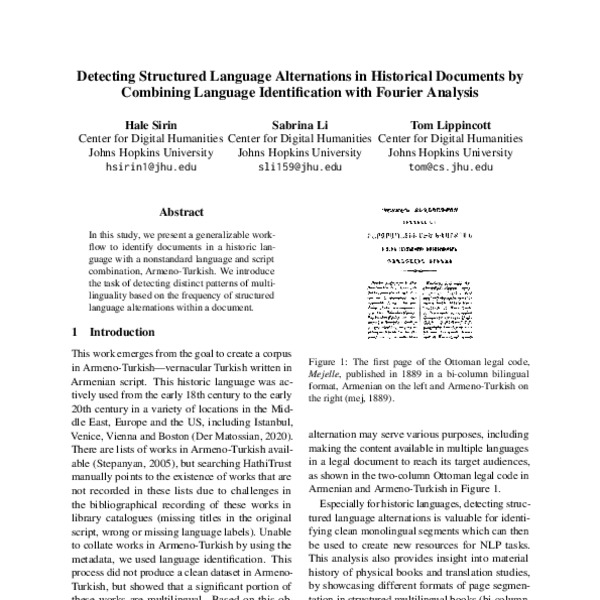 Detecting Structured Language Alternations In Historical Documents By Combining Language