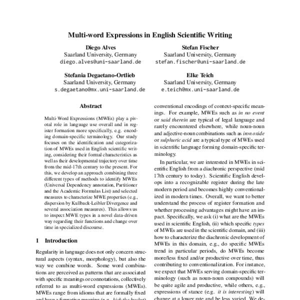 Multi-word Expressions in English Scientific Writing - ACL Anthology