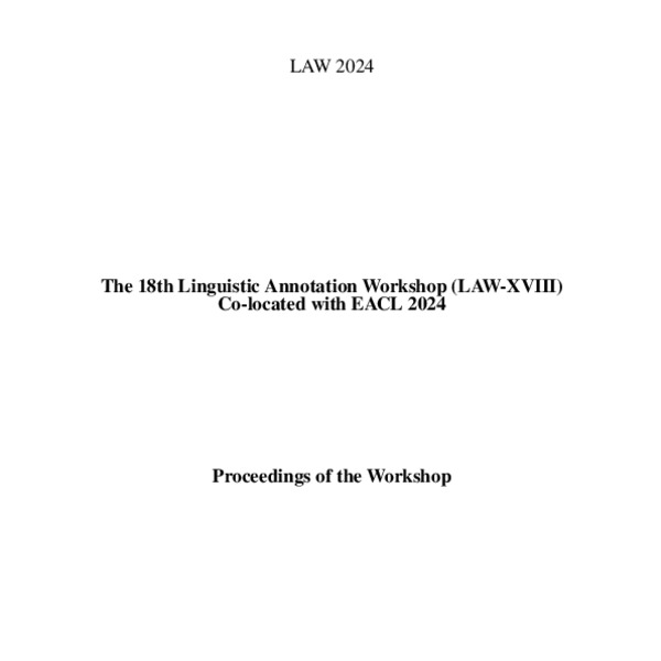 Proceedings of the 18th Linguistic Annotation Workshop (LAW-XVIII) - ACL Anthology