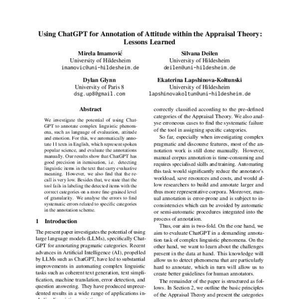 Using ChatGPT for Annotation of Attitude within the Appraisal Theory: Lessons Learned - ACL ...
