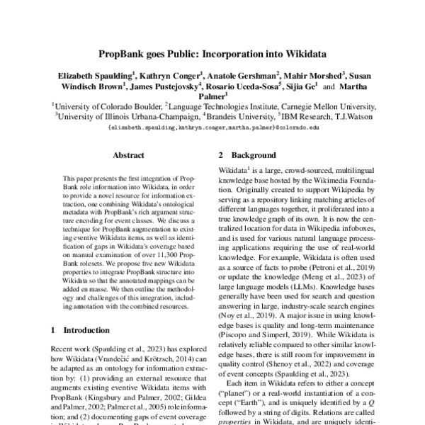 PropBank goes Public: Incorporation into Wikidata - ACL Anthology