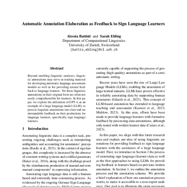 Automatic Annotation Elaboration as Feedback to Sign Language Learners - ACL Anthology